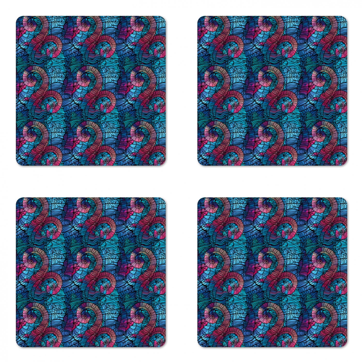 Ombre Coaster Set of 4, Mosaic Shaped Shell Like Swirls Ocean Deep Sea ...