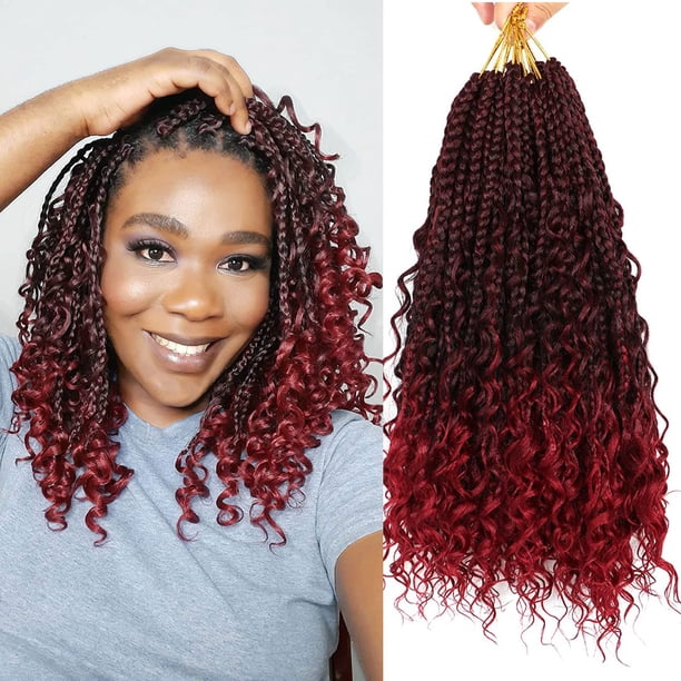 12 Inch 7 Packs Boho Box Braids crochet Hair curly Prelooped goddess ...
