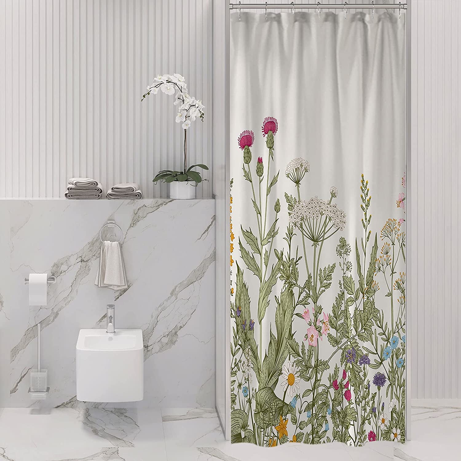Small Stall Shower Curtain 36 x 72, Narrow Half Vintage Floral Shower ...