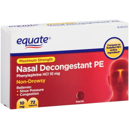 Equate Maximum Strength Non-Drowsy Nasal Decongestant PE Tablets, 10mg ...