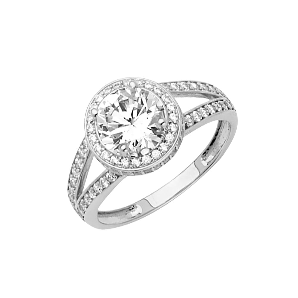 AA Jewels Solid 14k White Gold Cubic Zirconia CZ Engagement Ring