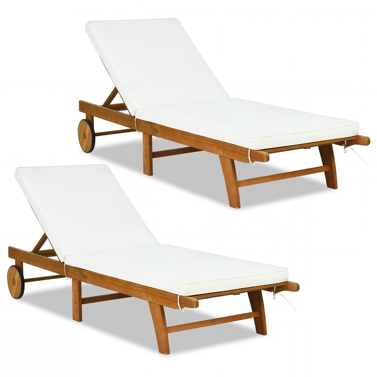 Click here for Costway 2pcs Patio Acacia Wood Lounge Chair Chaise... prices
