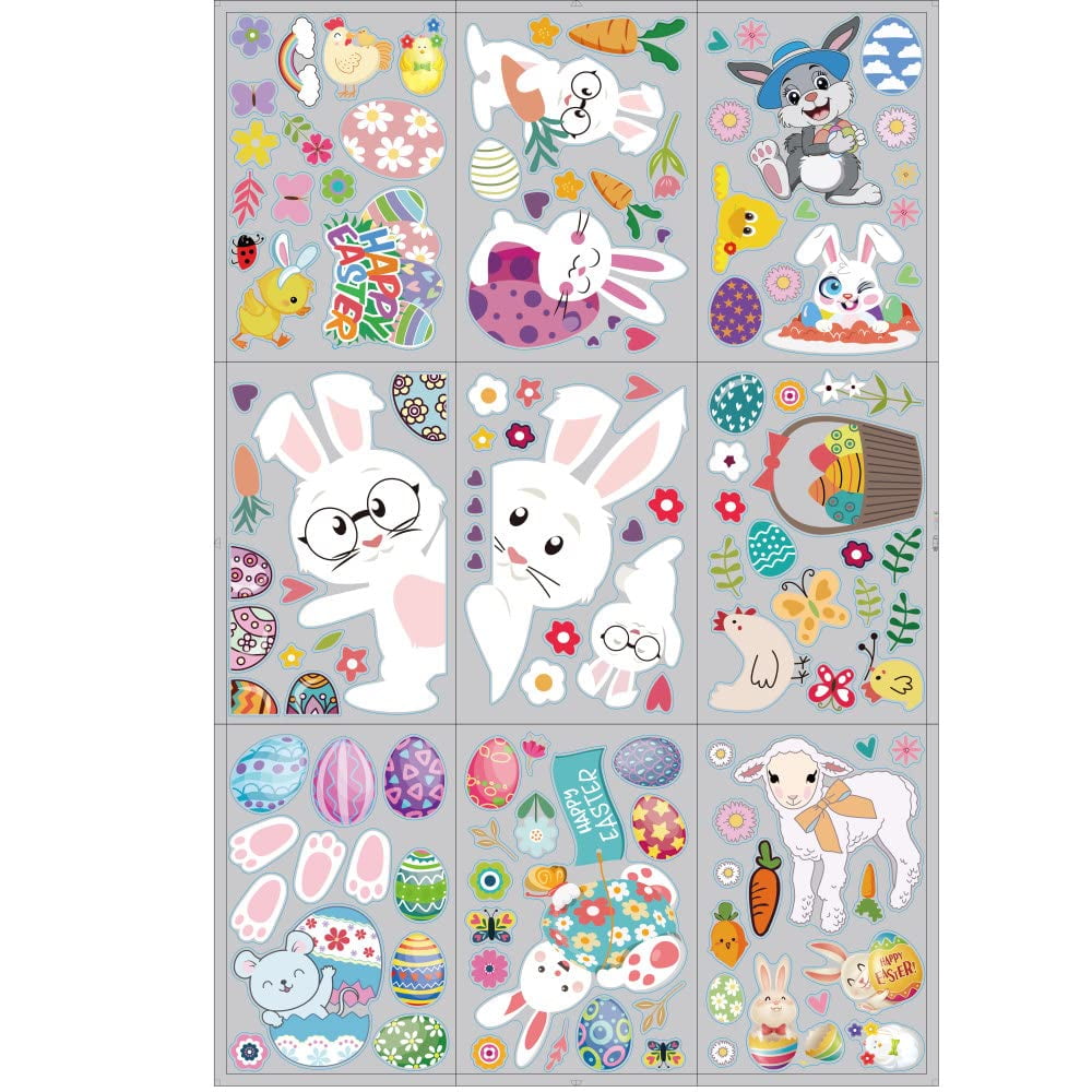Easter Window Stickers,9 Sheets Easter Bunny Window Stickers,Static ...