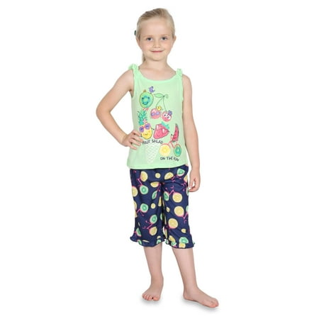 Komar Kids Girls' Pajama Tank Top and Ruffled Crop Pants Sleepwear ...