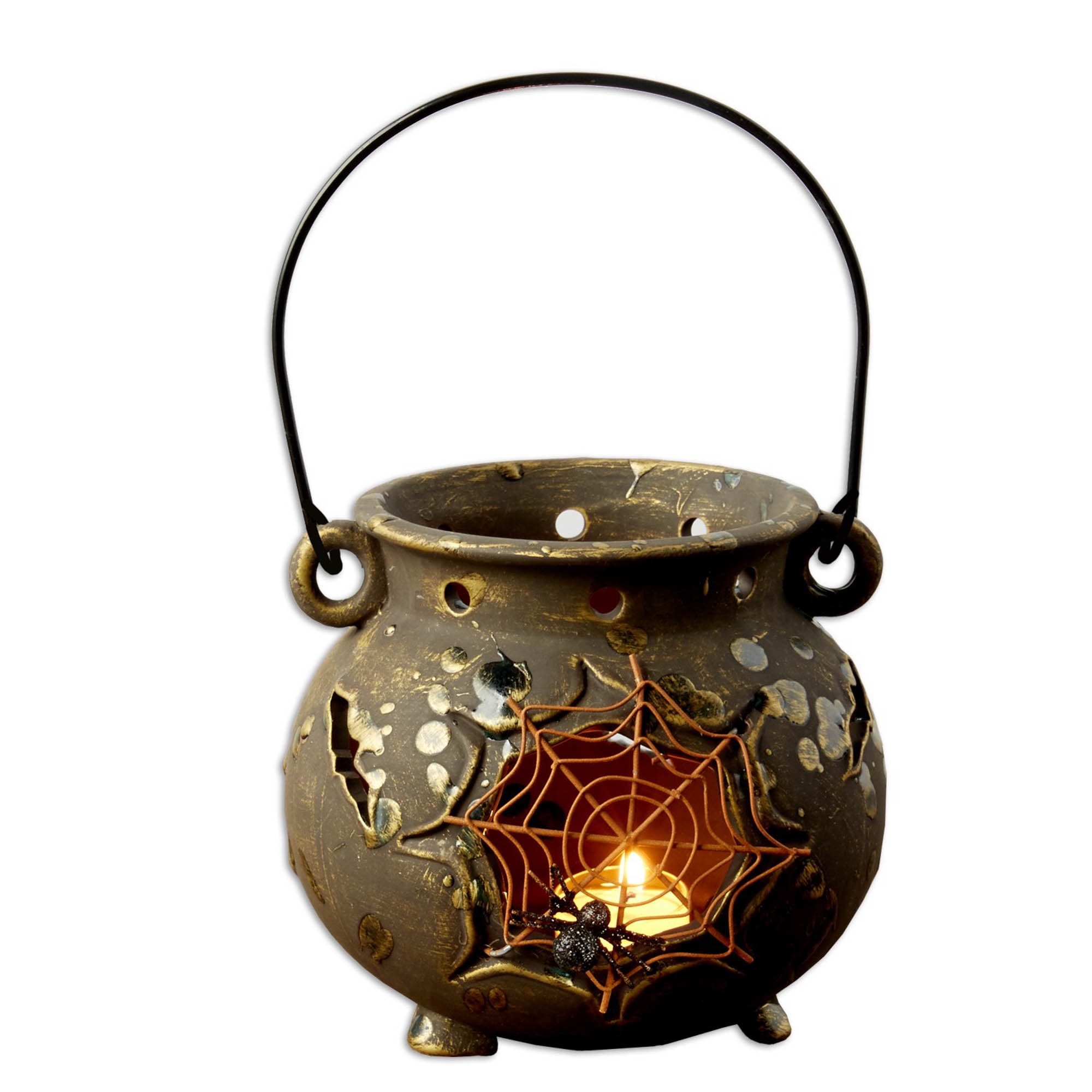 DII Halloween Ceramic Spider Web Cauldron Ceramic Lantern Tea Light ...