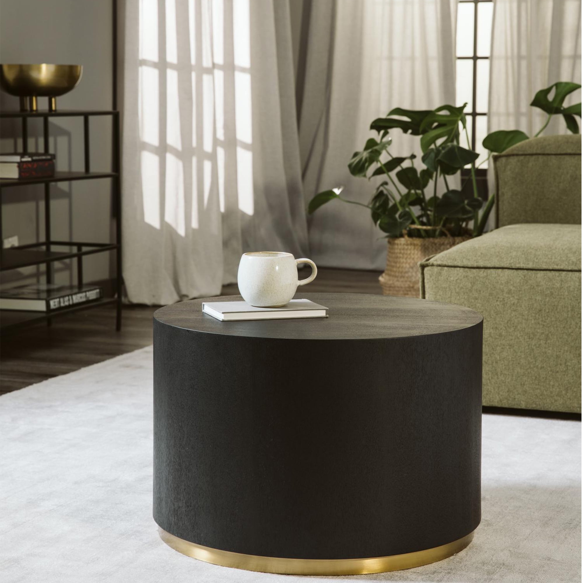 Williamspace Black Coffee Table with Gold Rim Bottom End Table Round ...