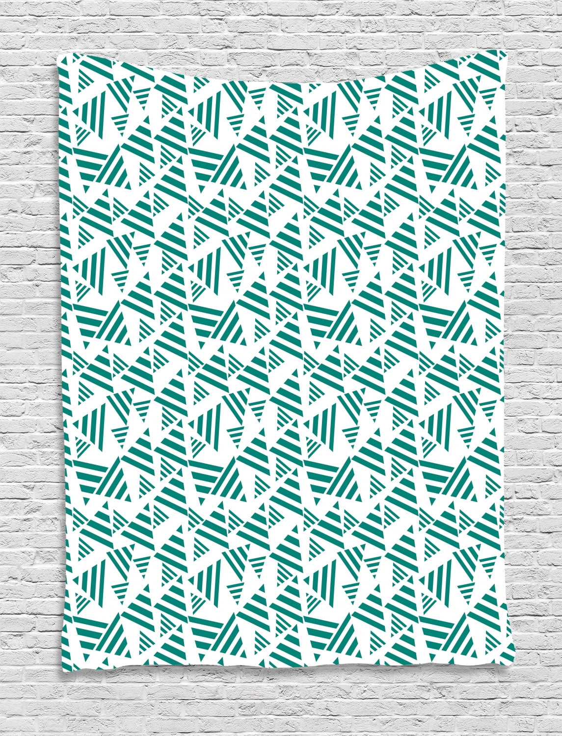 Teal and White Tapestry, Abstract Triangle Shapes with Bold Colored ...