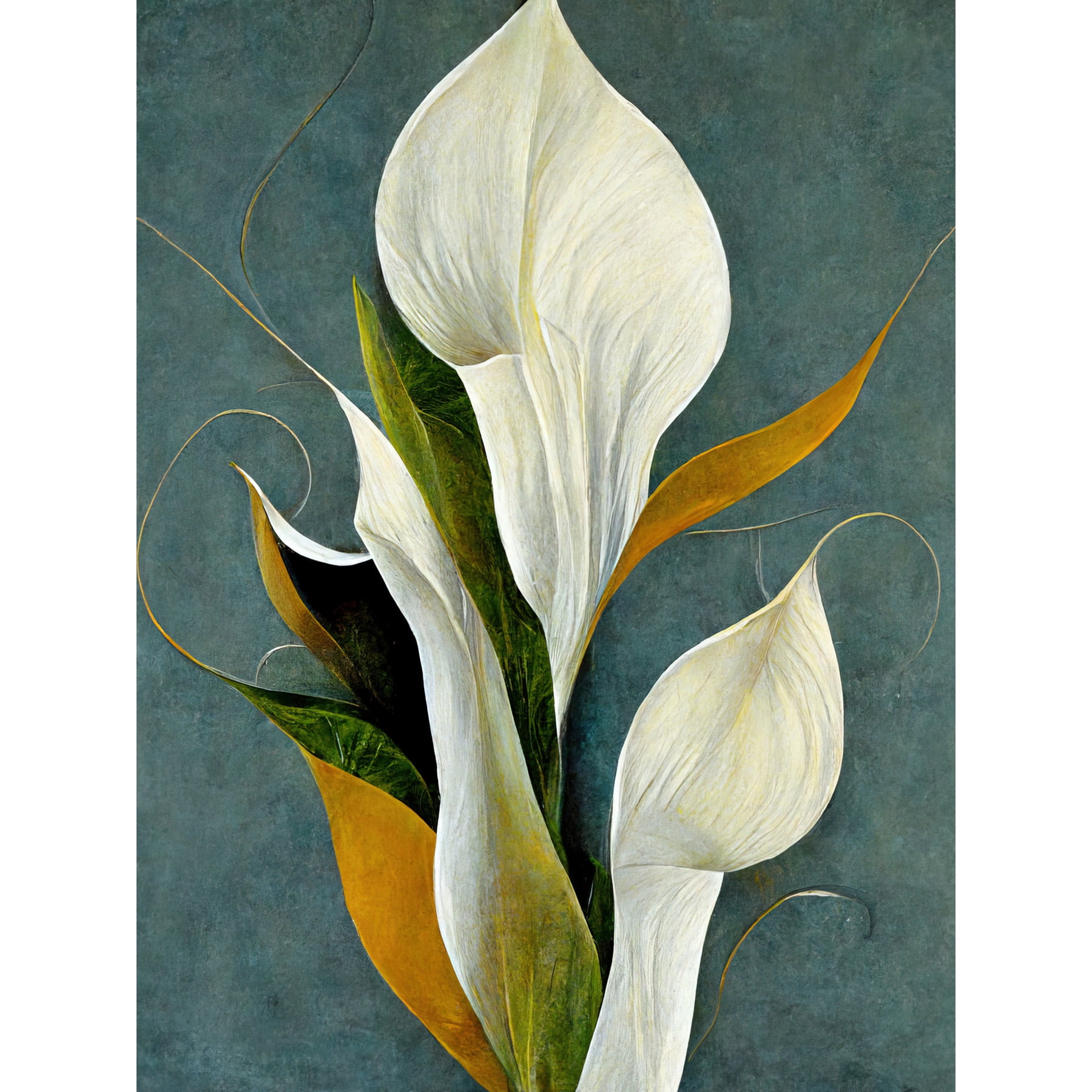 White Calla Lily Bouquet Flowers In Blue Background Realism Large Wall ...