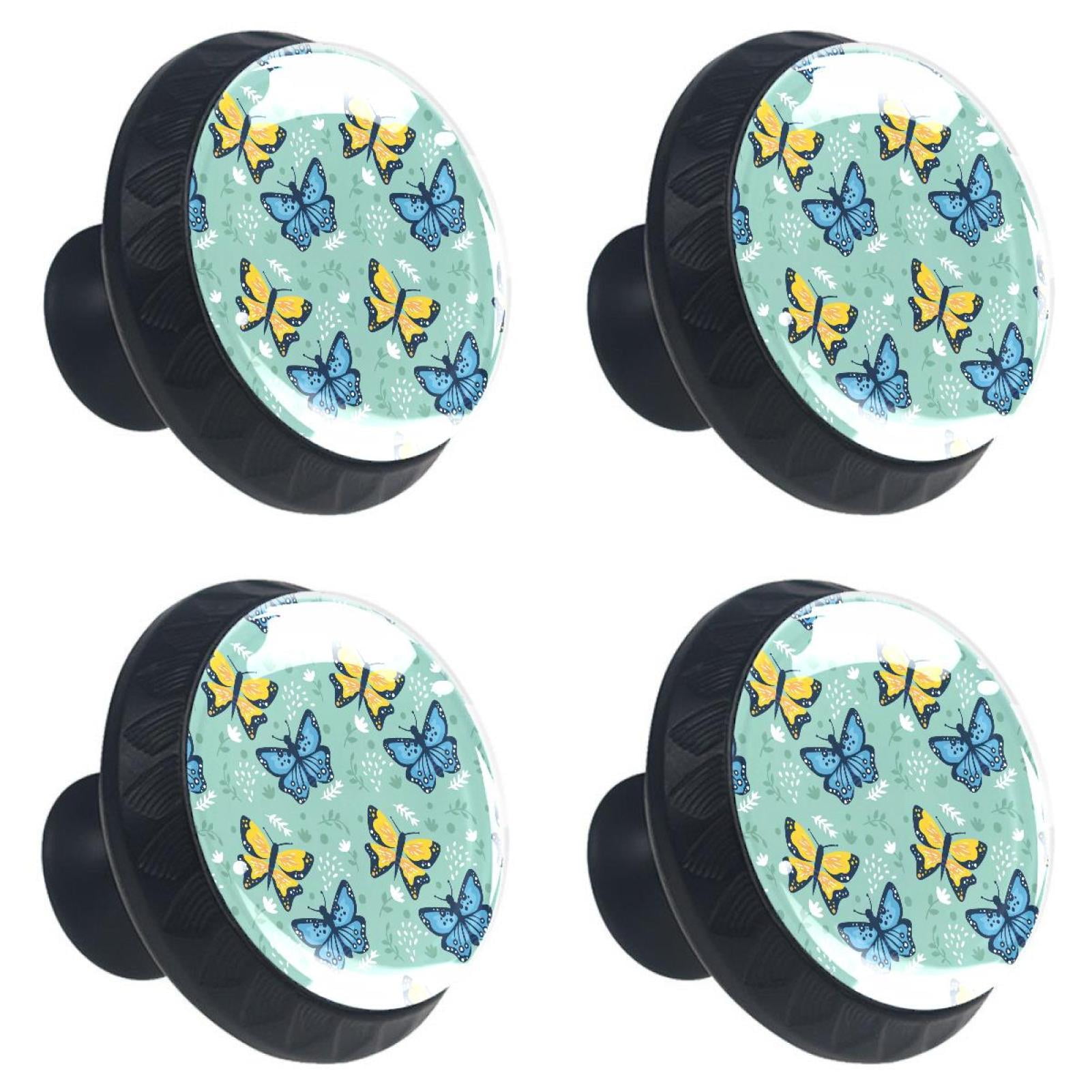 4 Pcs Yellow Blue Butterflies Knobs for Kitchen Cabinet Cupboard Dresser Bookcase Drawer Pulls ...