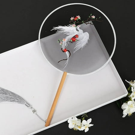 IYEFENG Translucent Silk Embroidered Hand Held Fan, Chinese Round Fan ...