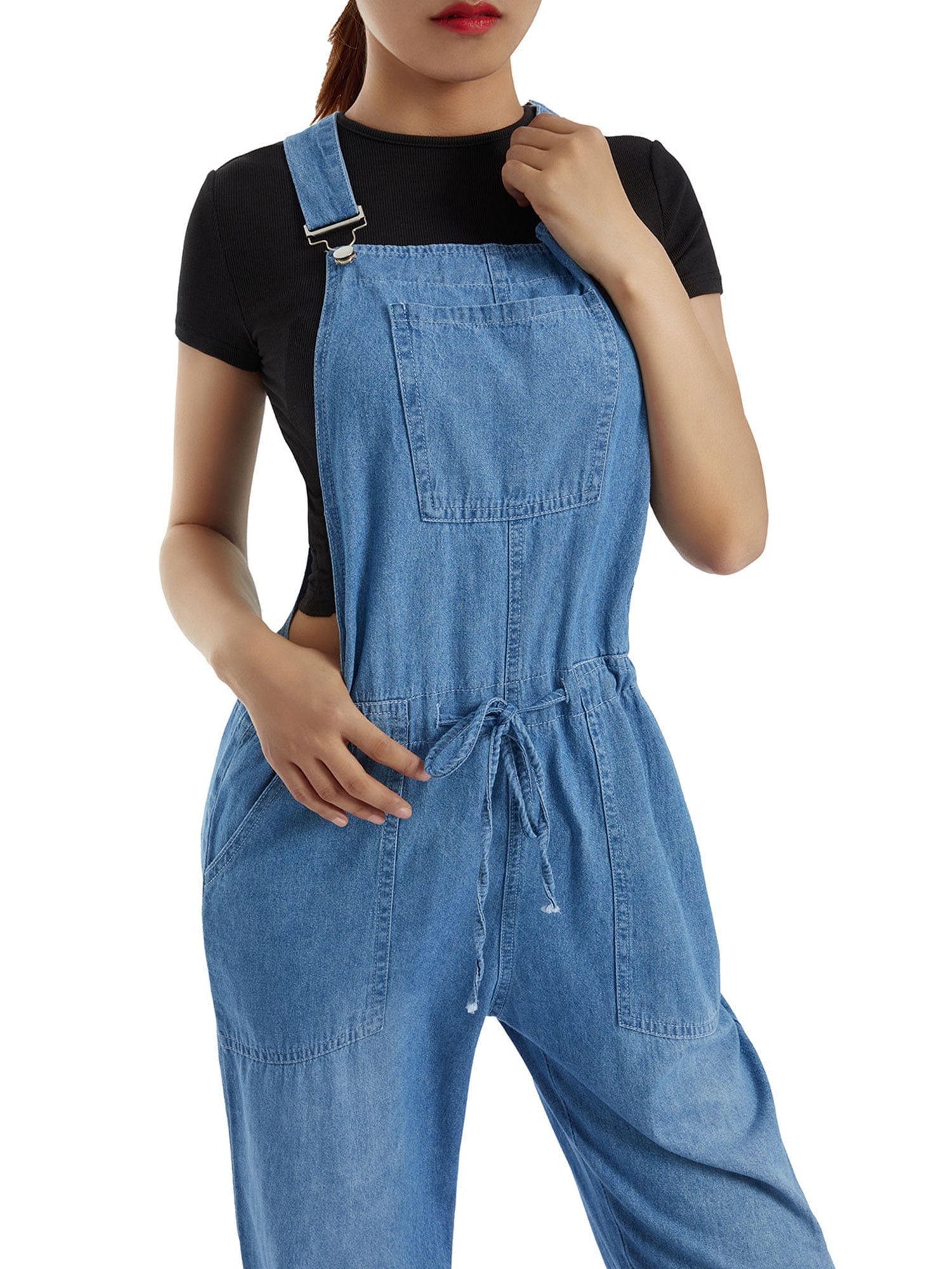 Seyurigaoka Women Simple Style Suspender Trousers Overalls with Pockets ...