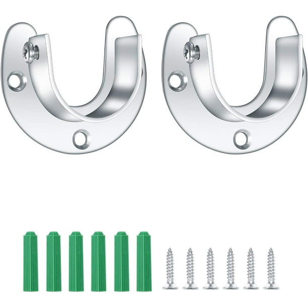 2 Pack Closet Pole Sockets Stainless Steel Heavy Duty Closet Rod End Supports U Shaped Flange ...