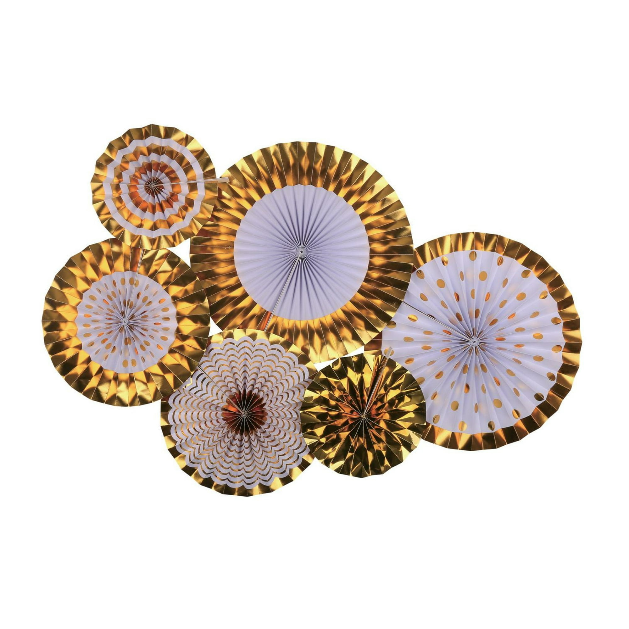 Click here for Way To Celebrate Gold 6pc Paper Fans 16 In  12 In... prices
