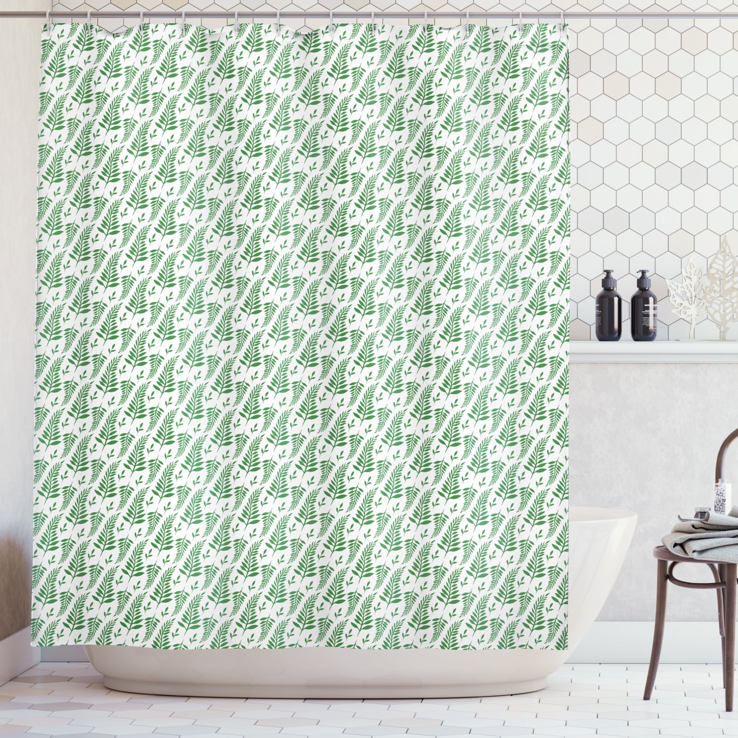 Fern Shower Curtain, Monochrome Leaf Composition Nature Composition ...