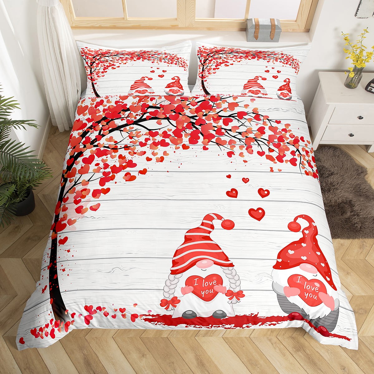 Rustic Farmhouse Valentines Day Bed Sets Twin Romantic Gnome Couple ...