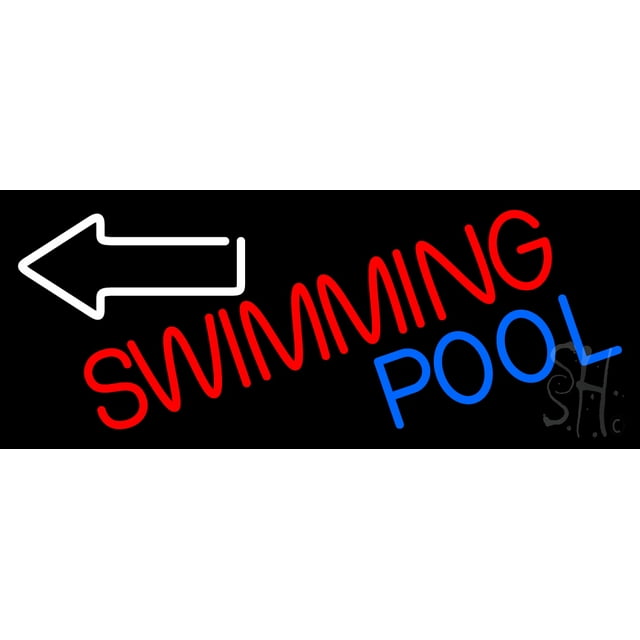 Swimming Pool With Arrow LED Neon Sign 13 x 32 - inches, Clear Edge Cut ...