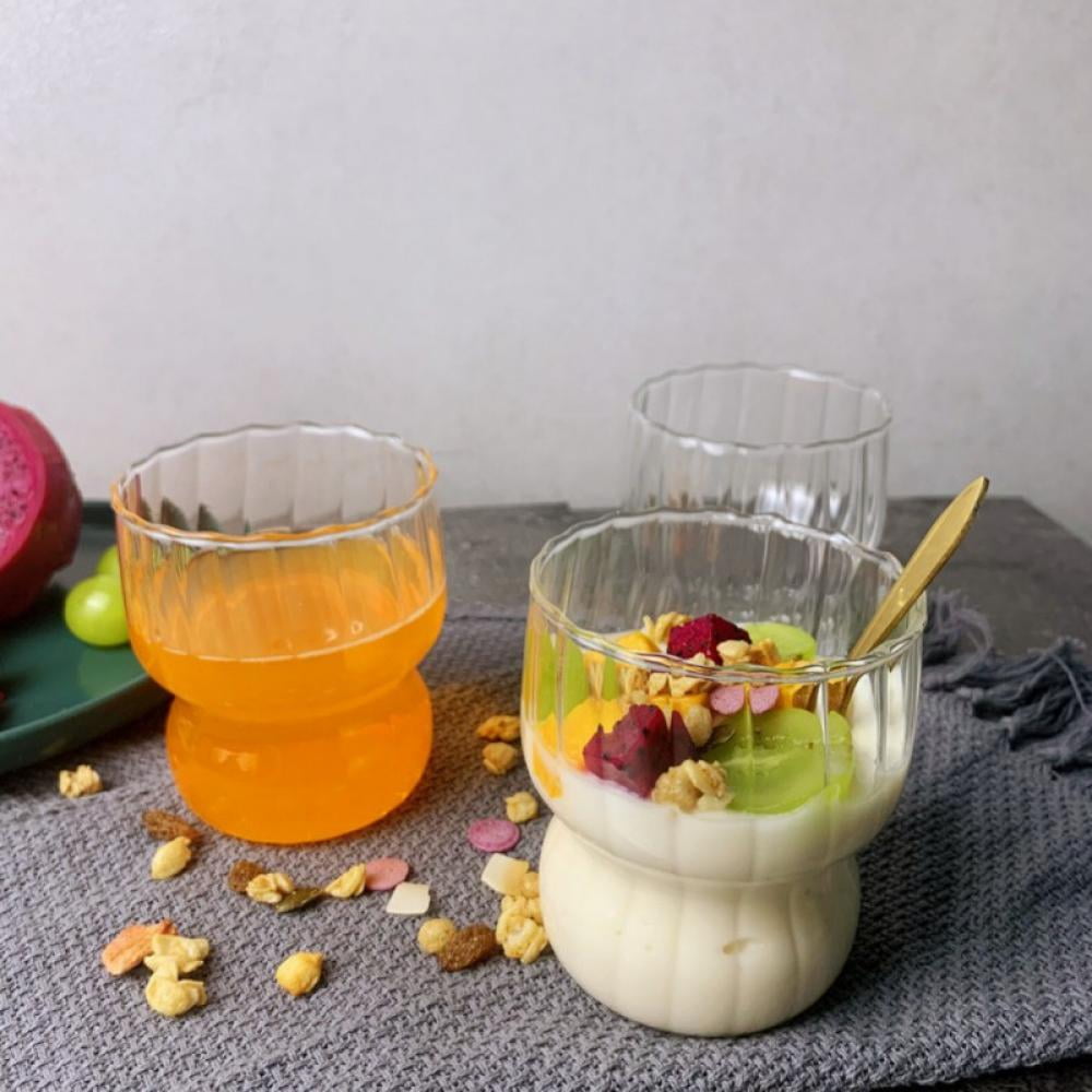 3PCS Breakfast Glass Cup，Striped Chubby Cup，Ice Cream Milk Dessert ...