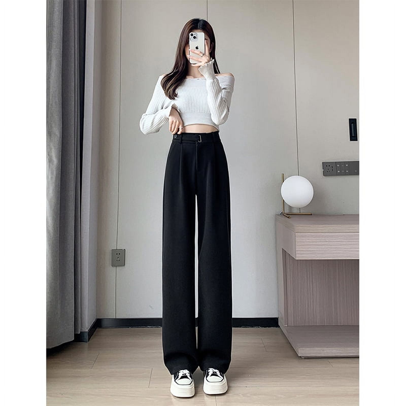 Winter Wool Wide Leg Pants Women Streetwear High Waist Suit Winter Wool Wide Leg Pants Women Streetwear High Waist Suit