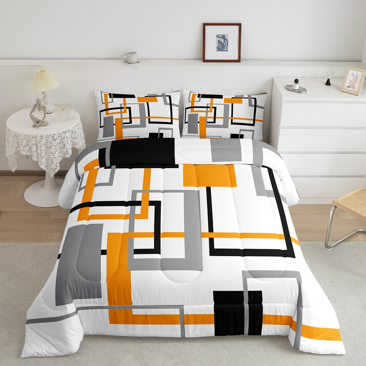 Click here for Erosebridal White Orange Gray Bedding King Comfort... prices