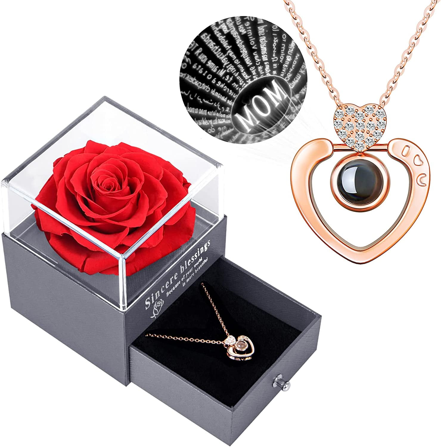 Gifts for Mom Preserved Real Rose with Necklace I Love You Mom in 100 ...