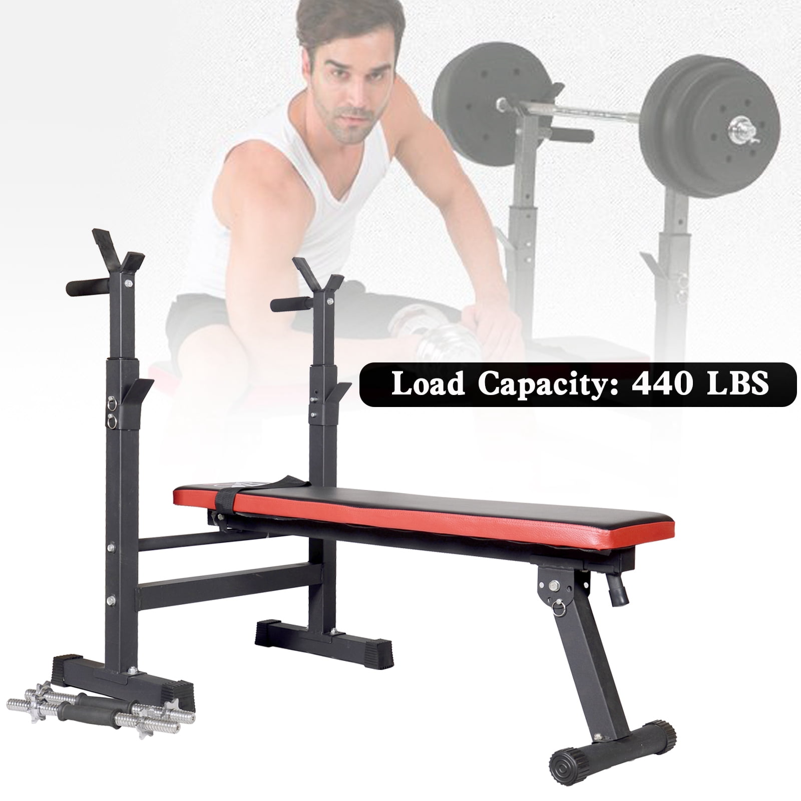 Mad Hornets Adjustable Weight Bench Folding Bench Press w/Barbell Rack ...