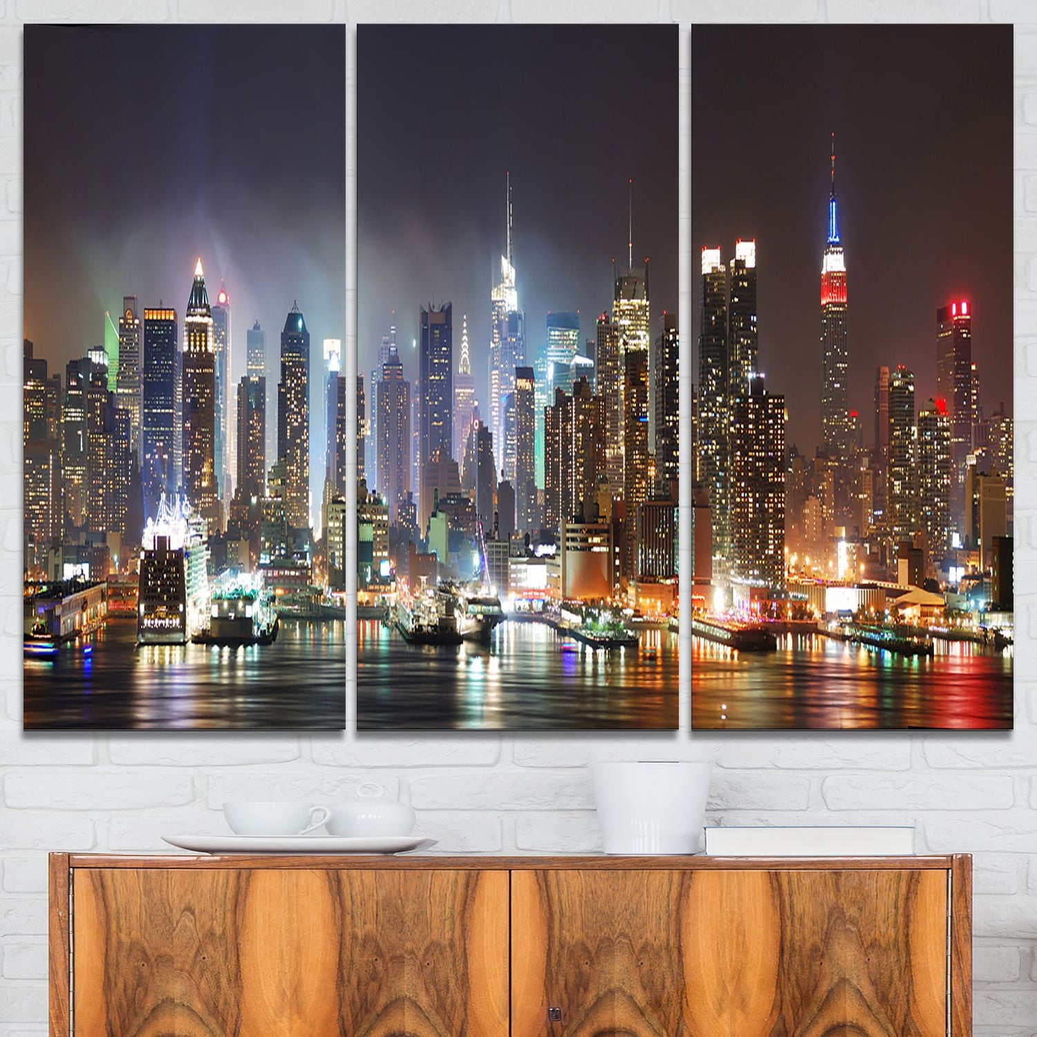 Click here for Designart Design Art Lit Nyc Manhattan Skyline Cit... prices