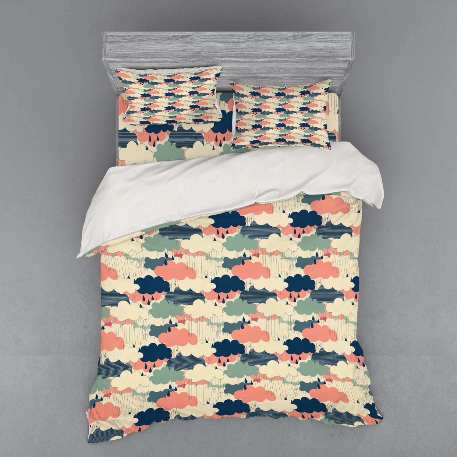 Ambesonne Cartoon Bedding Set 4 Pcs, Rain Colorful Clouds, Queen ...