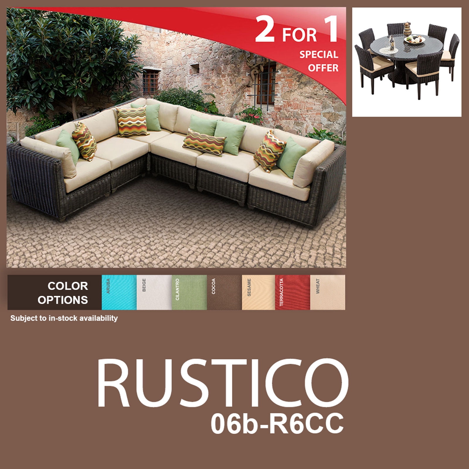 Rustico 13 Piece Outdoor Wicker Patio Furniture Package RUSTICO-06b ...