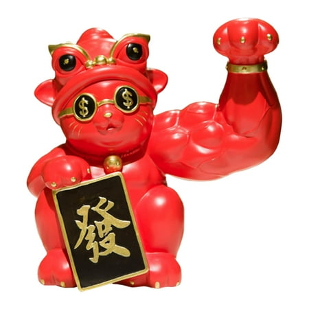 Creative Lucky Cat Figurine Strong Arm Craft Waving Cat Feng Shui Resin ...