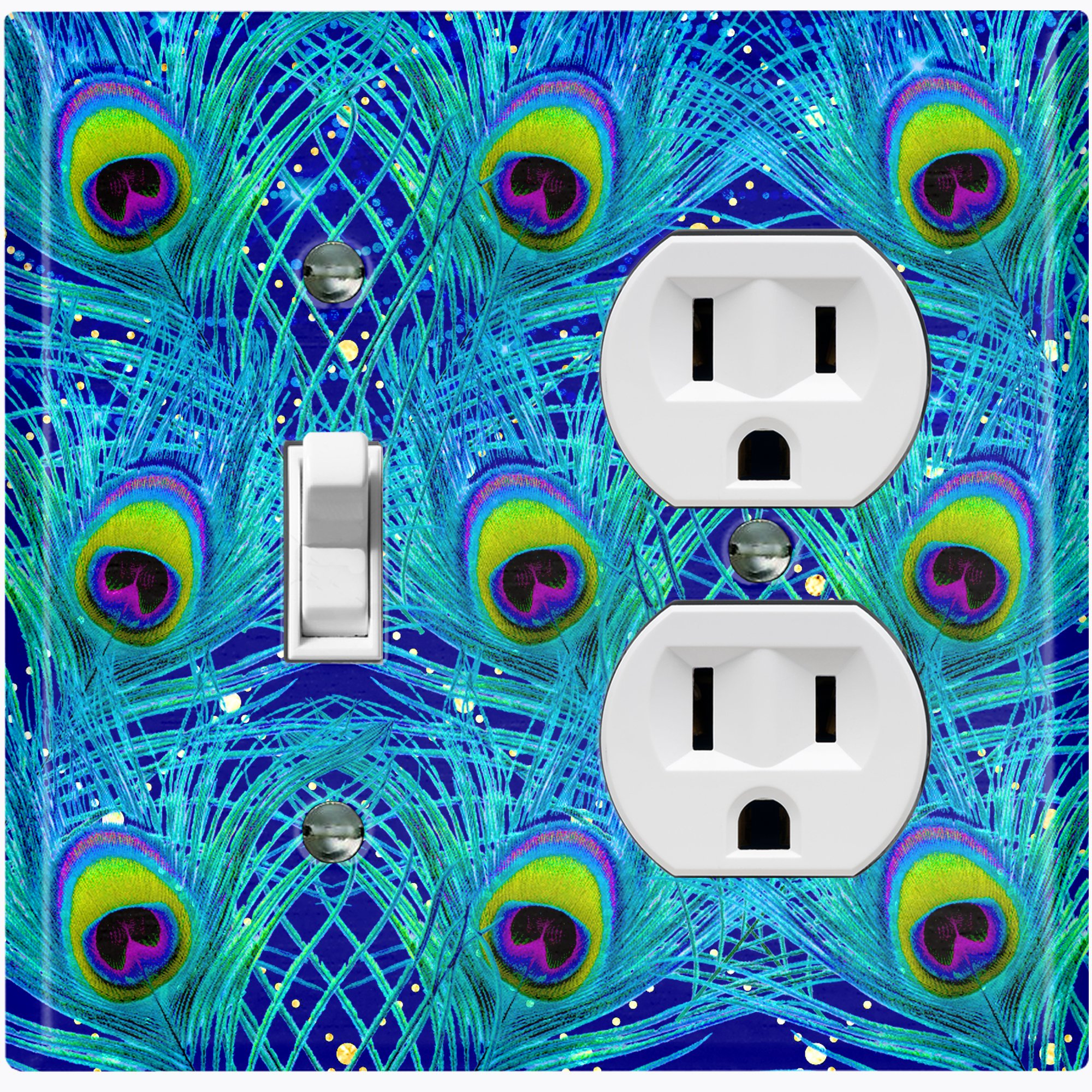 Metal Light Switch Plate Cover Elegant Peacock Feathers Blue Tufted ...