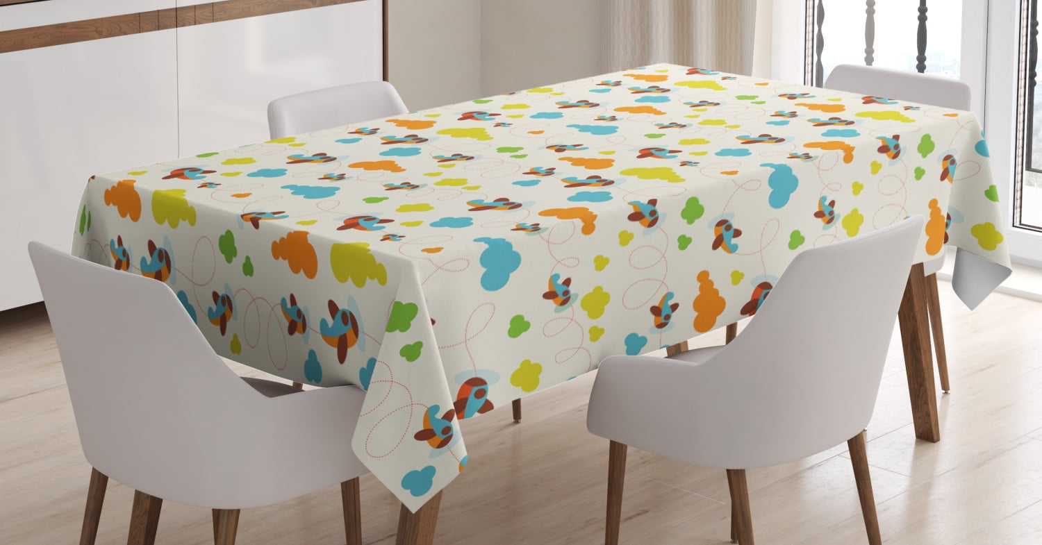 Nursery Airplane Tablecloth, Cheerful Toddler Pattern of Pastel Fluffy ...