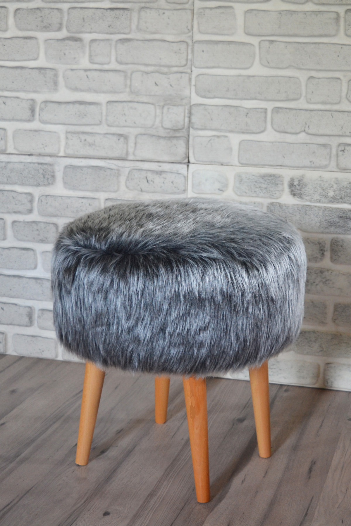 Pyramid Home Decor 17 Inch Round Faux Fur Ottoman - Fluffy Foot Stool ...