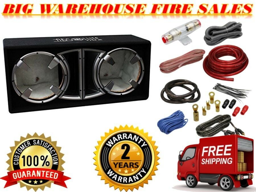 CDEB12BK Dual 12-Inch Ported Enclosure Subwoofer Box BLACK & 4 GAUGE ...