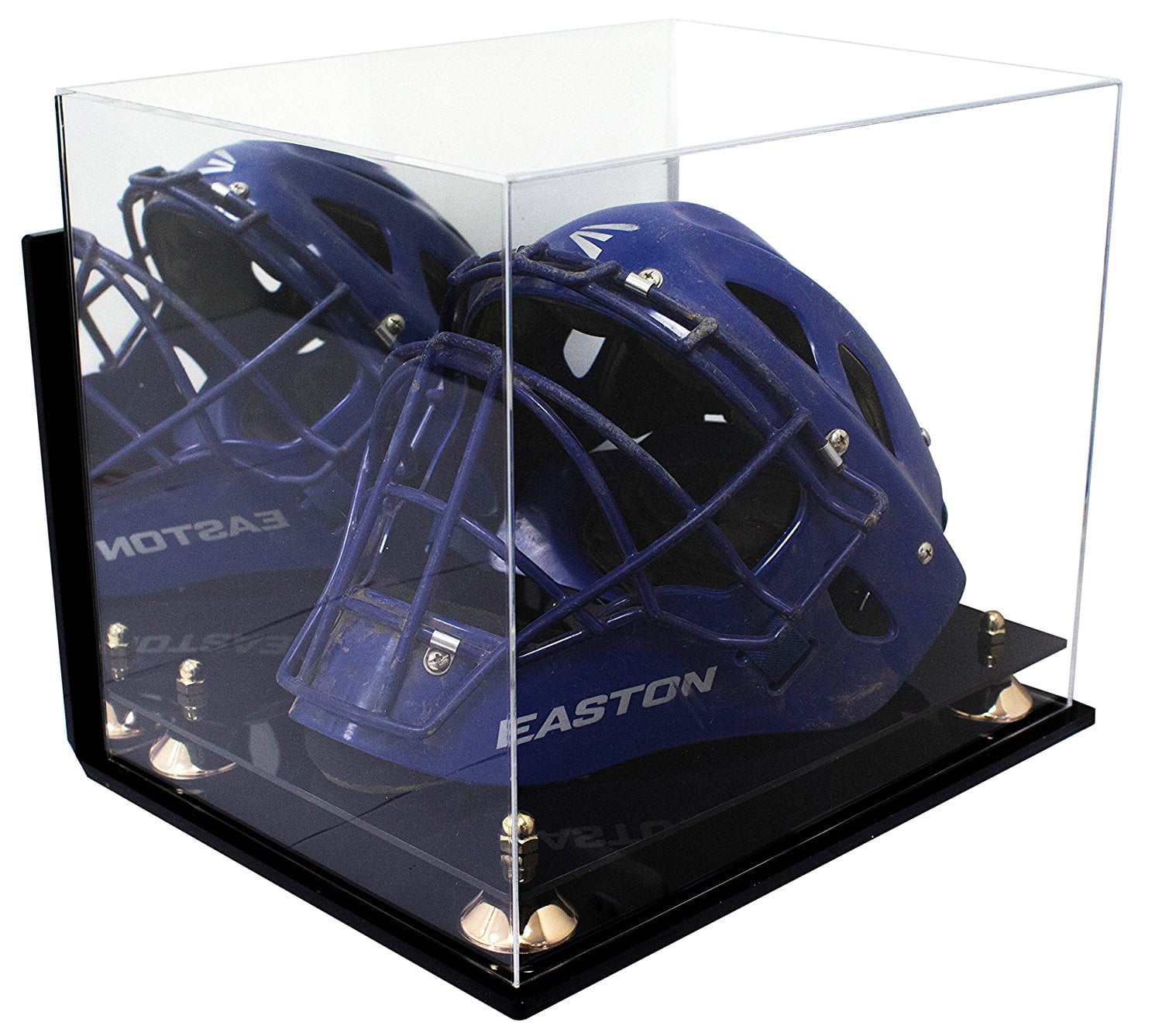 Deluxe Acrylic Catchers Helmet Display Case with Gold Risers Mirror and ...