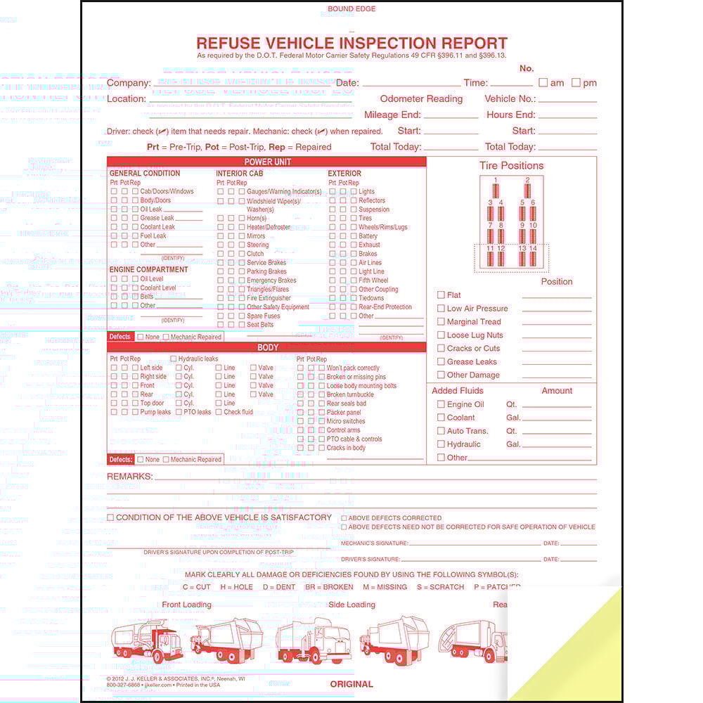 Refuse Truck Driver's Vehicle Inspection Report Book 5-pk. - 2-Ply ...