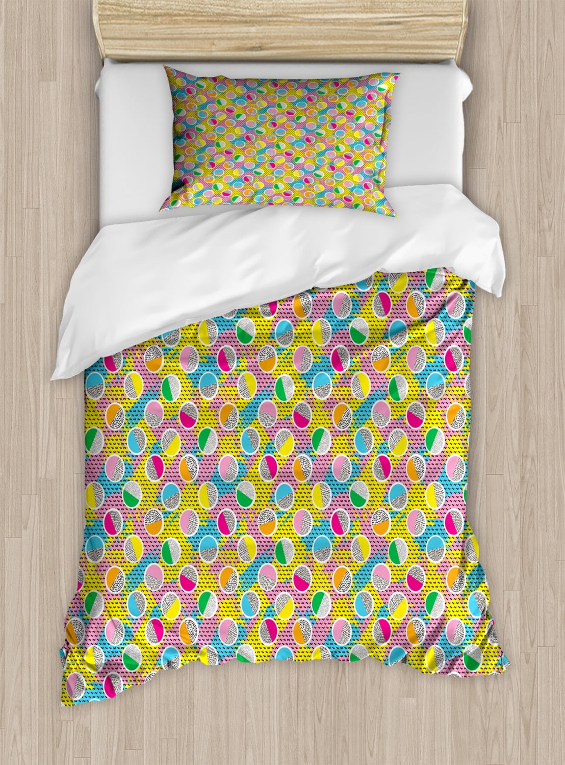 Colorful Duvet Cover Set Twin Size, 80s 90s Memphis Style Inspired ...