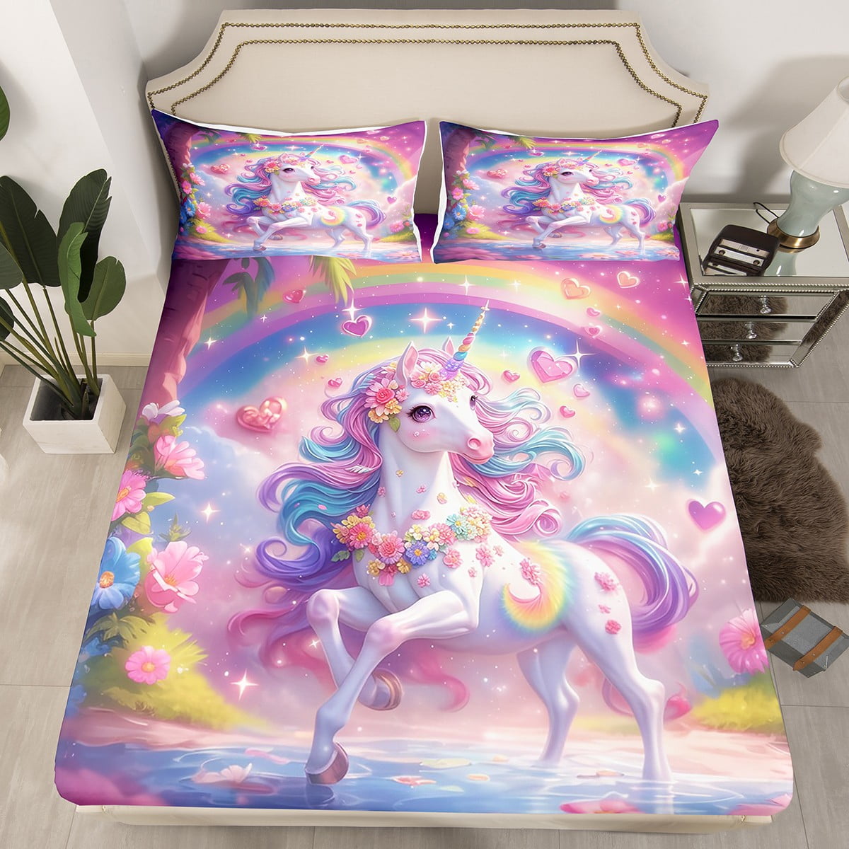 Click here for Yst Pink Unicorn Kids Bed Sheets Twin Size Cute Ca... prices