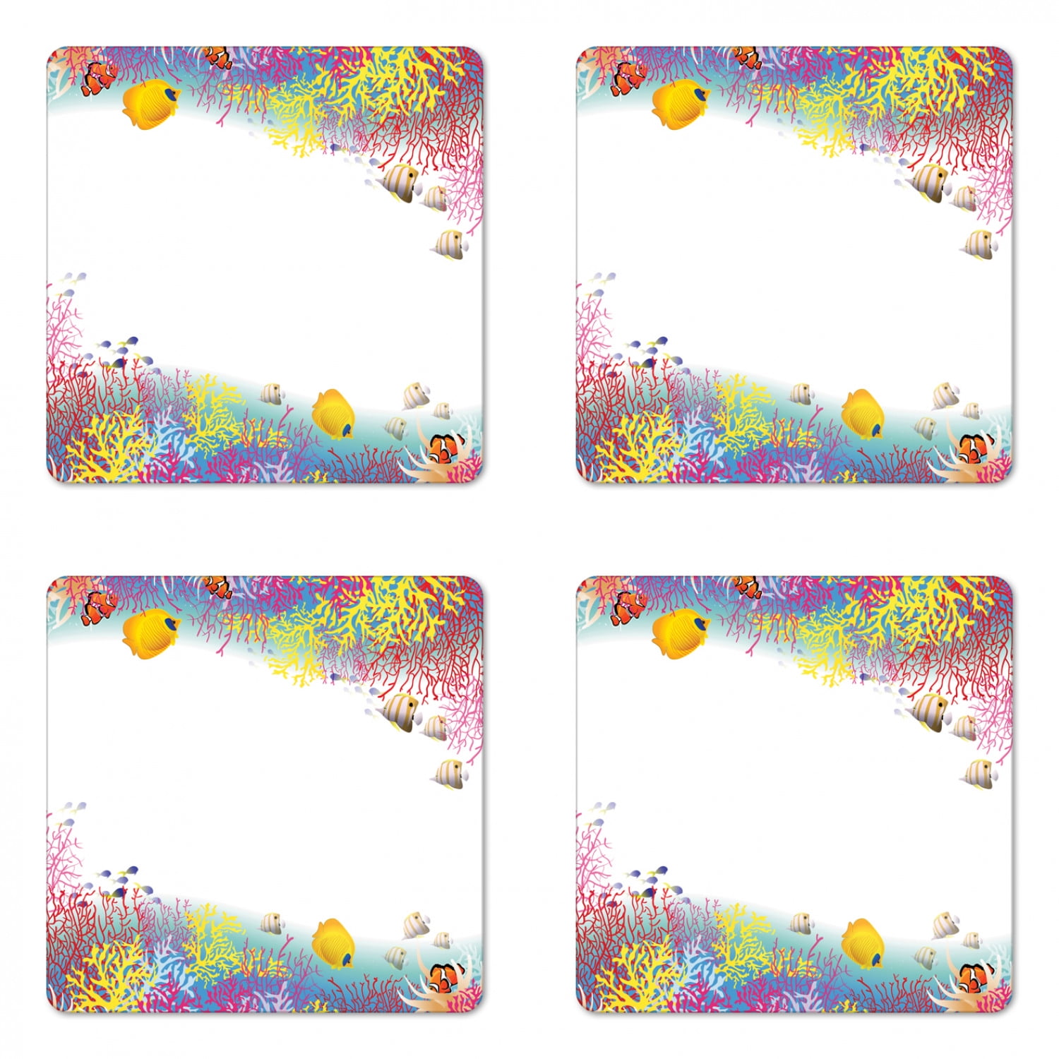 Marine Coaster Set of 4, Aquatic Nautical Illustration of Deep ...