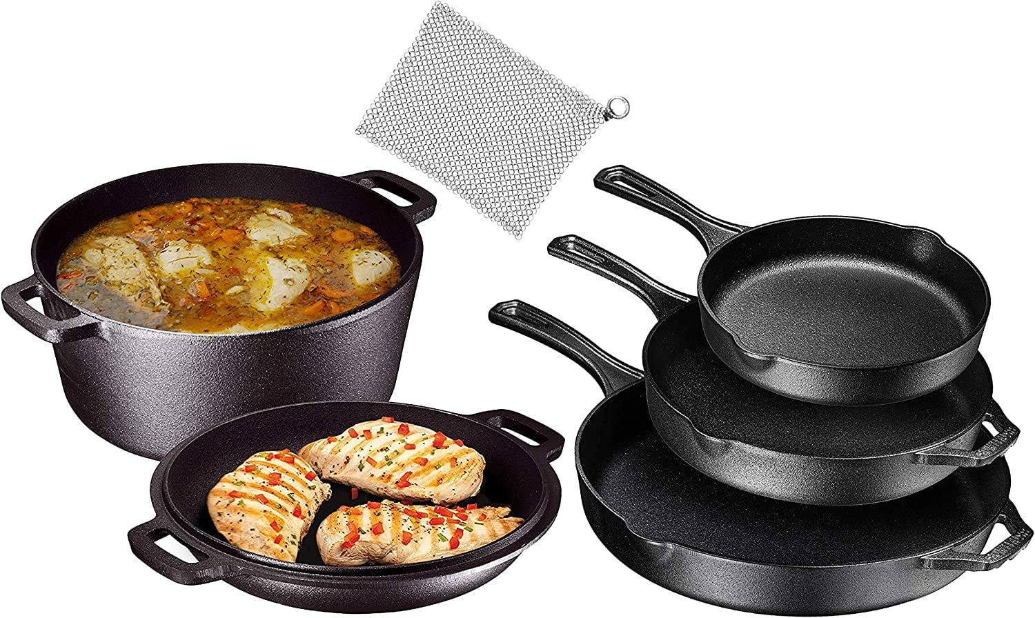 Bruntmor | Pre Seasoned Cast Iron 6 Piece Bundle Gift Set Double Dutch ...