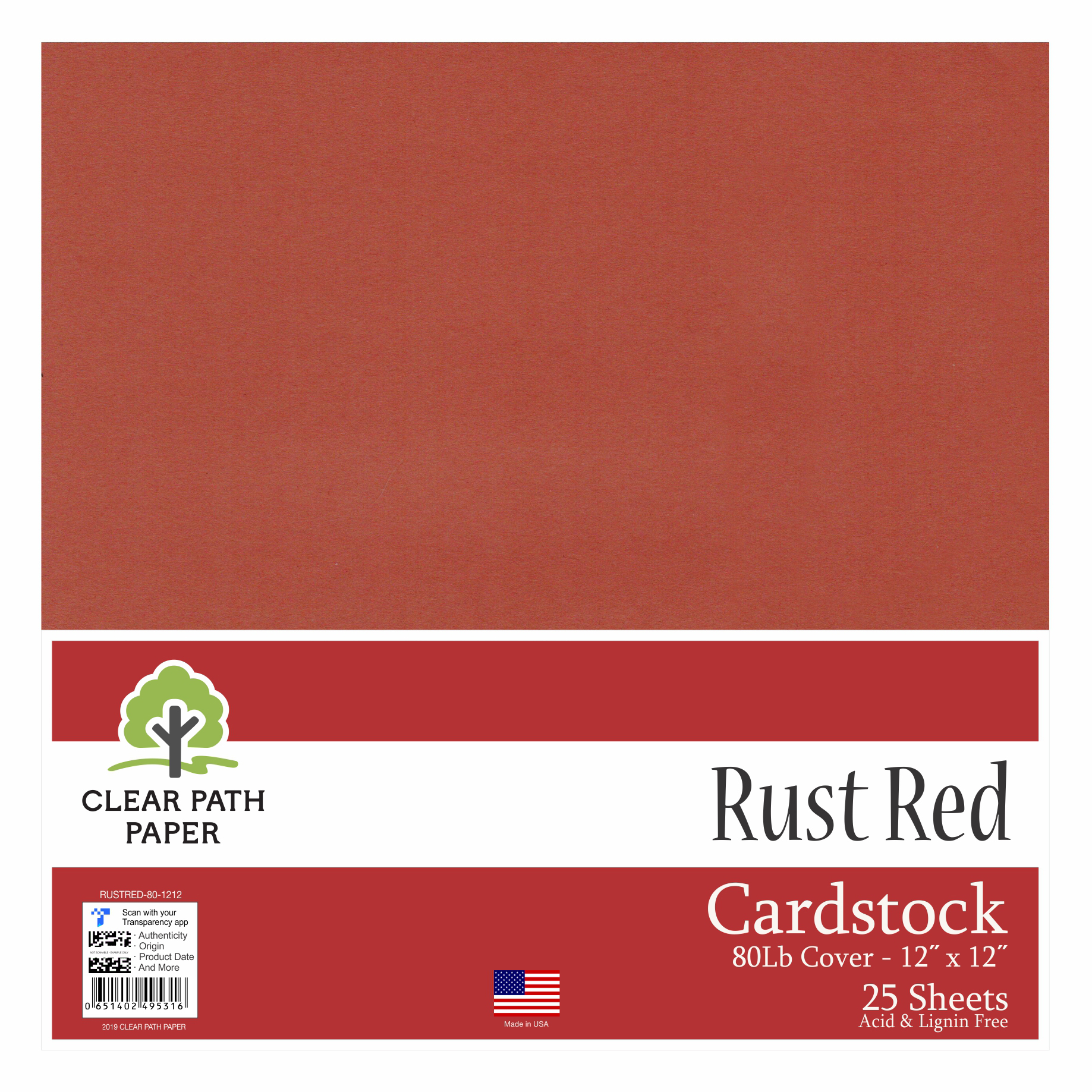Rust Red Cardstock - 12 x 12 inch - 80Lb Cover - 25 Sheets - Clear Path ...