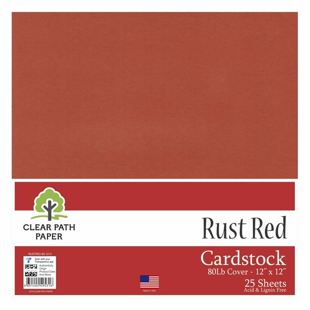 Rust Red Cardstock - 12 x 12 inch - 80Lb Cover - 25 Sheets - Clear Path ...