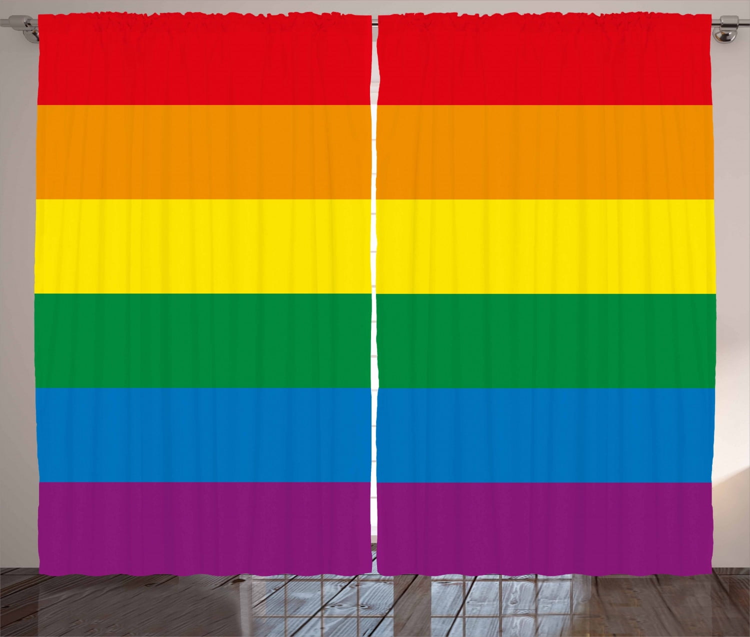 Pride Curtains 2 Panels Set Horizontal Rainbow Colored Flag Of Gay