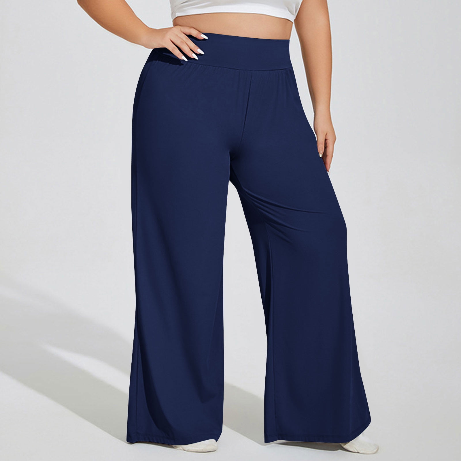 Timegard Plus Size Pants For Women High Waist Ruched Loose Comfy Lounge Pants Wide Leg Workout Trousers
