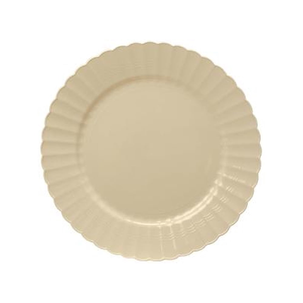 Yoshi 10" Bone / Ivory Scalloped Dinner Plastic Plates 18 Count ...