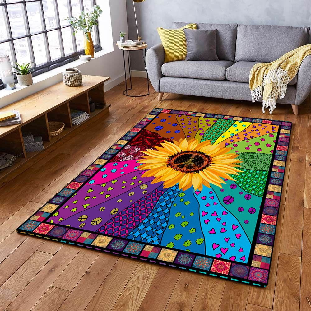 Rectangle Area Rug For Living Room, Bedroom, Hippie Peace Sign ...