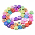 10 Strand Handmade Polymer Clay Bead Strands FLat Round with Capital ...
