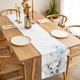 Cute Elephant Dining Table Runner, Blue Watercolor Bubbles Animal ...