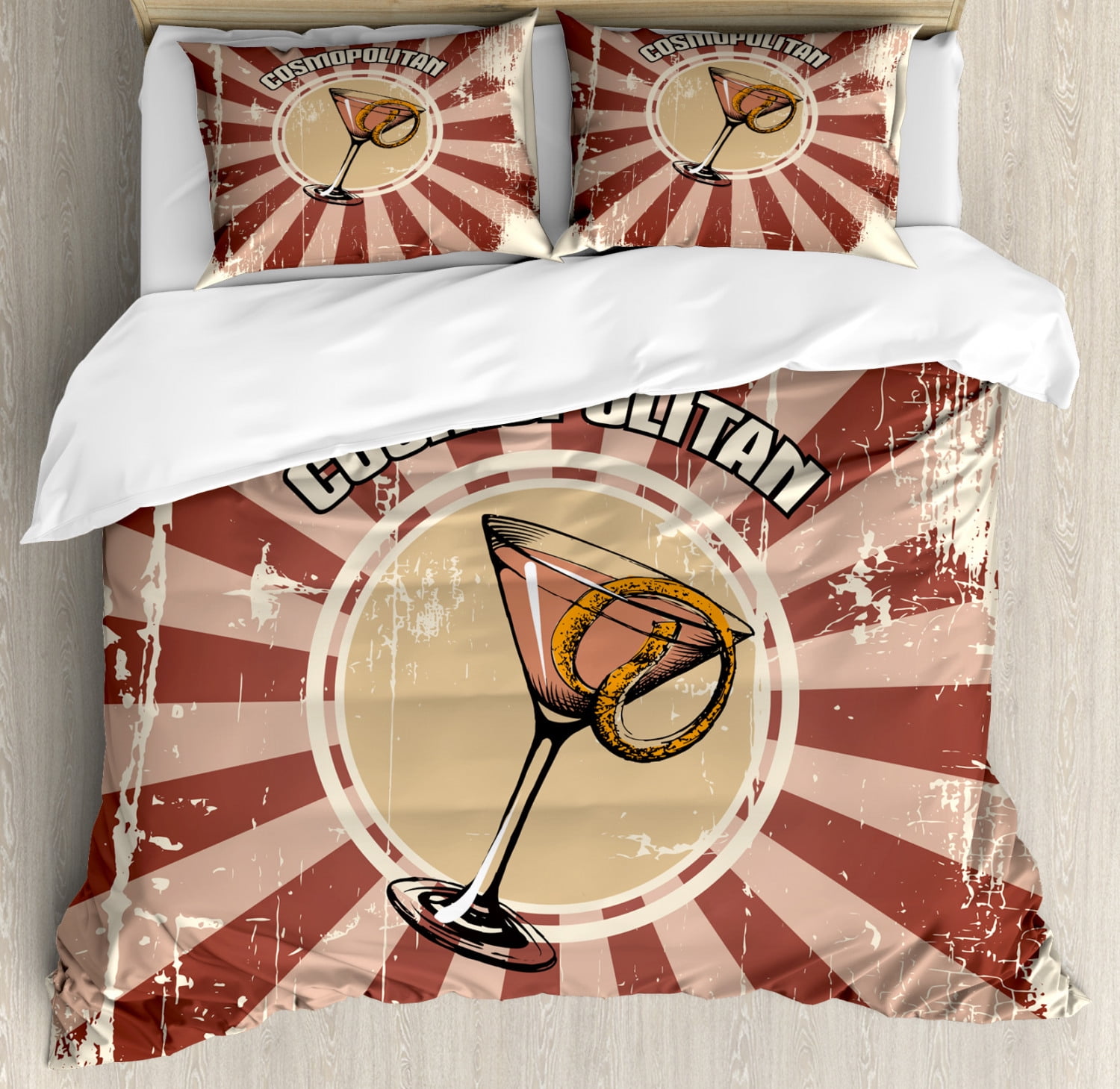 Alcohol Duvet Cover Set Queen Size, Hand-Drawn Cosmopolitan Cocktail on ...