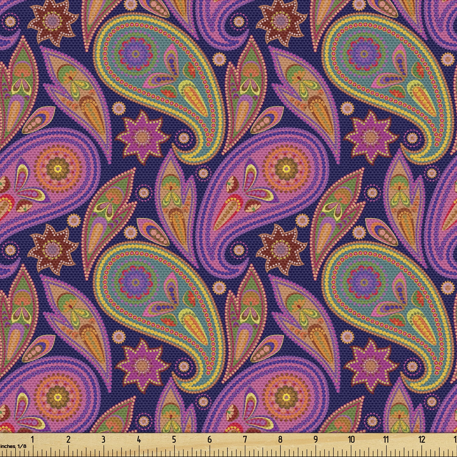 Traditional Fabric by the Yard Paisley Pattern with Flowers and Leaves ...