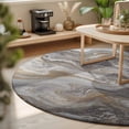 Abstract Black Grey Marble Texture Round Rug 5ft Modern Fluid Art ...